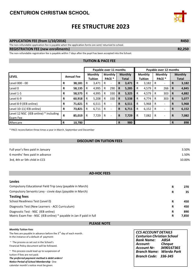 Fees – Centurion Christian School