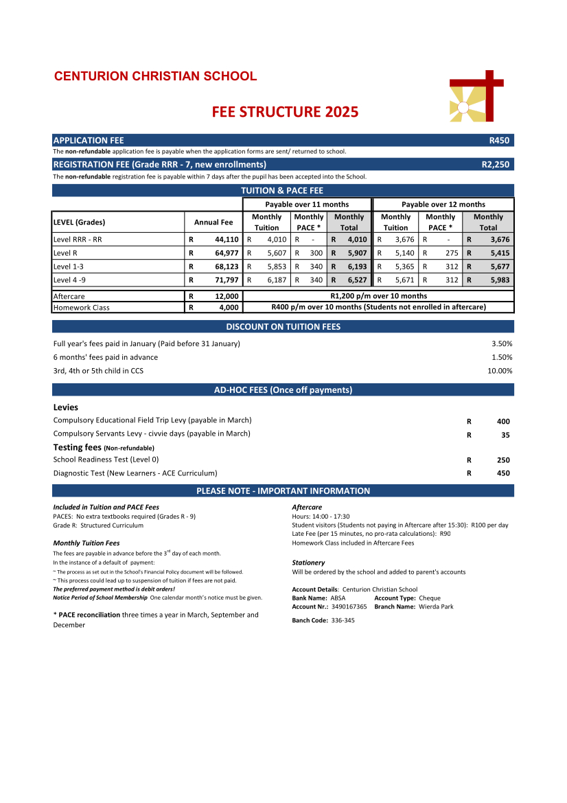 Fees – Centurion Christian School